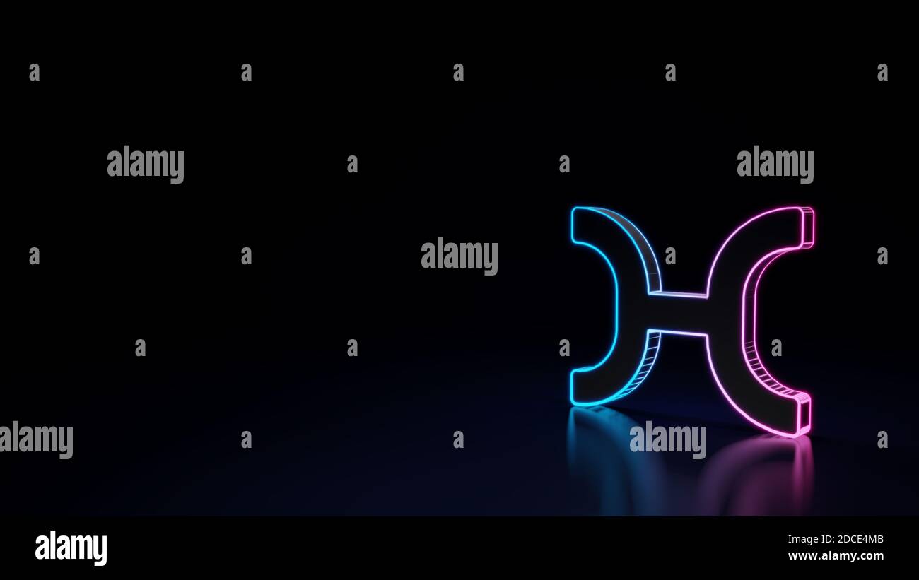 3d render techno neon purple blue glowing outline wireframe symbol of ...