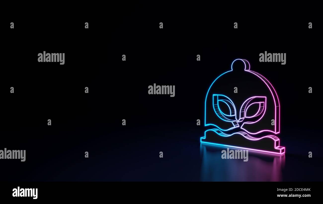 3d render techno neon purple blue glowing outline wireframe symbol of ...