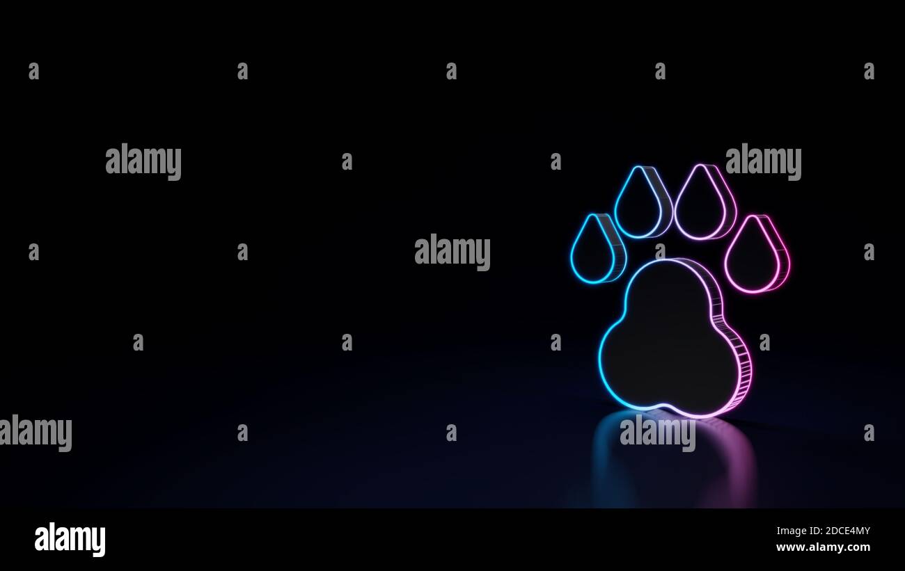 3d render techno neon purple blue glowing outline wireframe symbol of ...