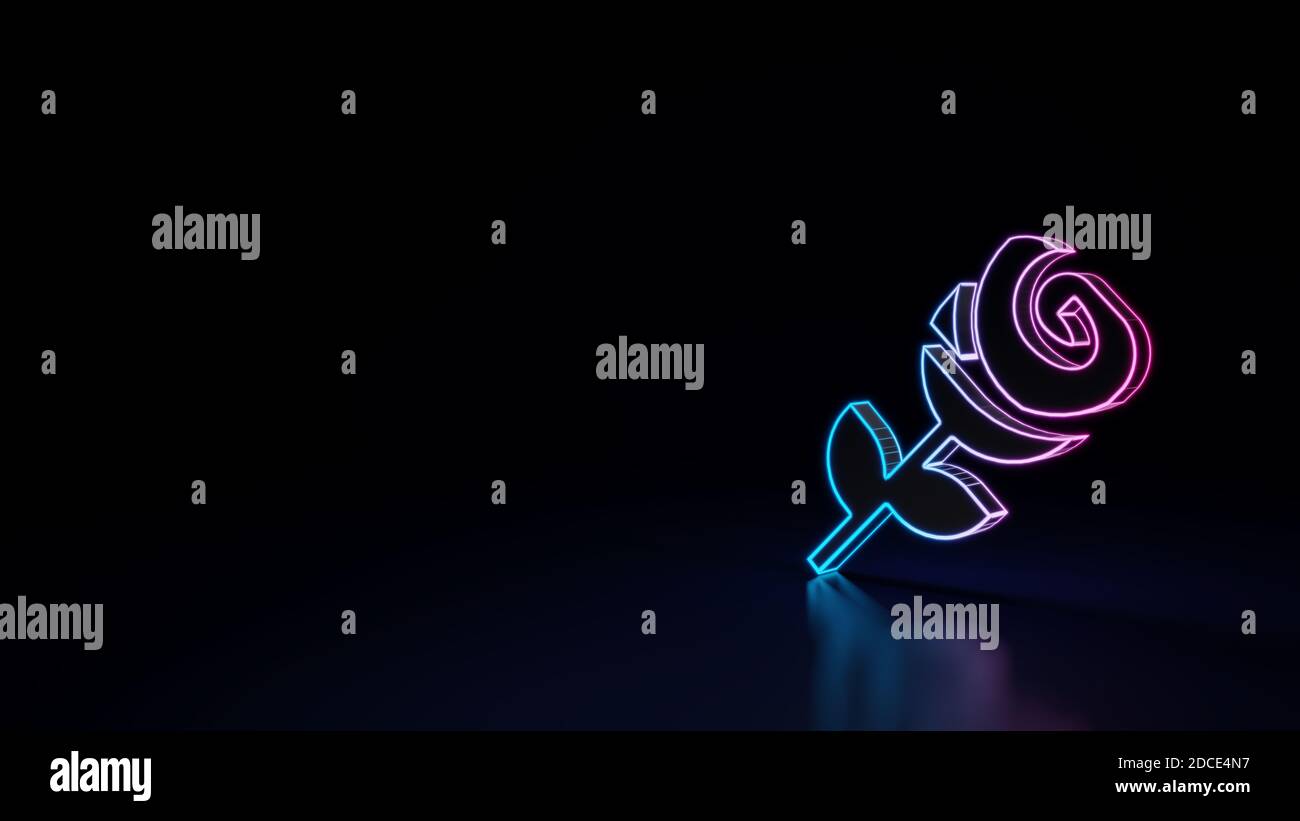 3d render techno neon purple blue glowing outline wireframe symbol of ...