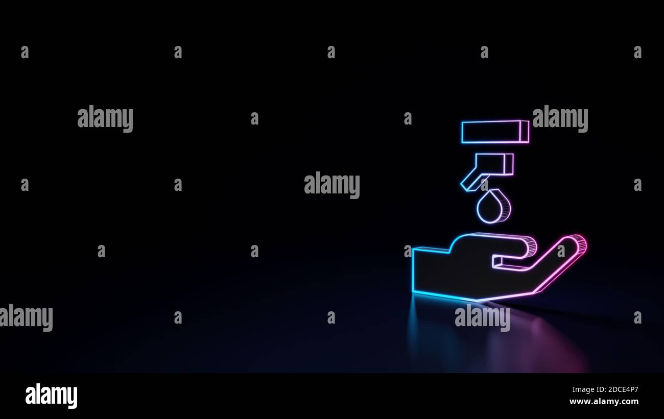 3d render techno neon purple blue glowing outline wireframe symbol of ...