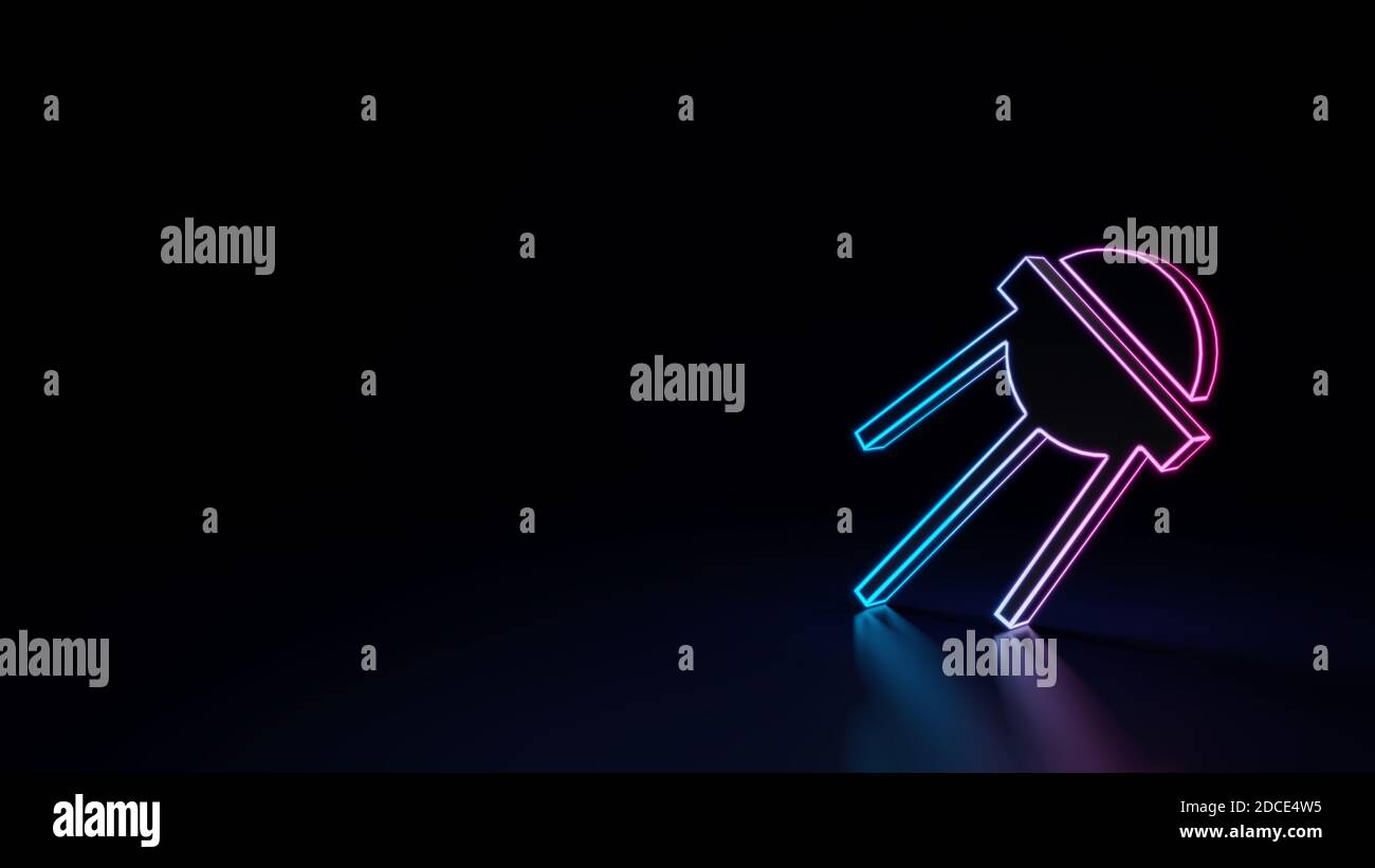 3d render techno neon purple blue glowing outline wireframe symbol of ...