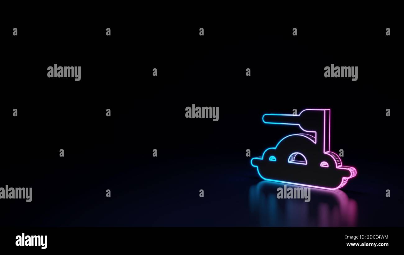 3d render techno neon purple blue glowing outline wireframe symbol of ...