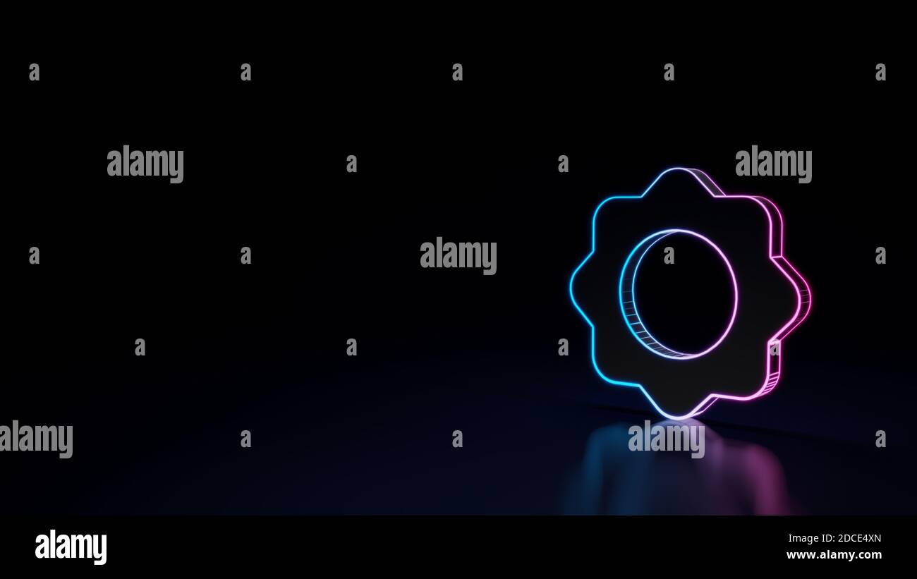 3d render techno neon purple blue glowing outline wireframe symbol of ...