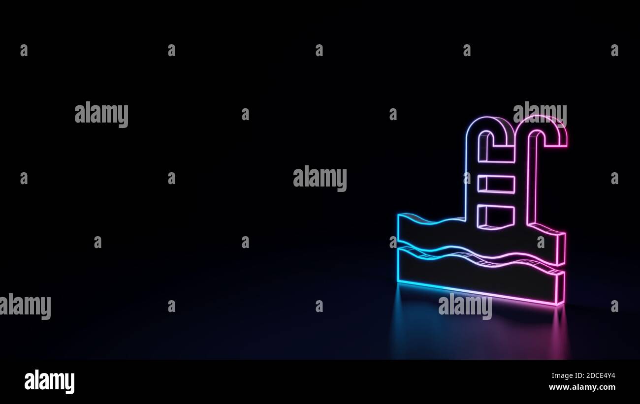 3d render techno neon purple blue glowing outline wireframe symbol of ...
