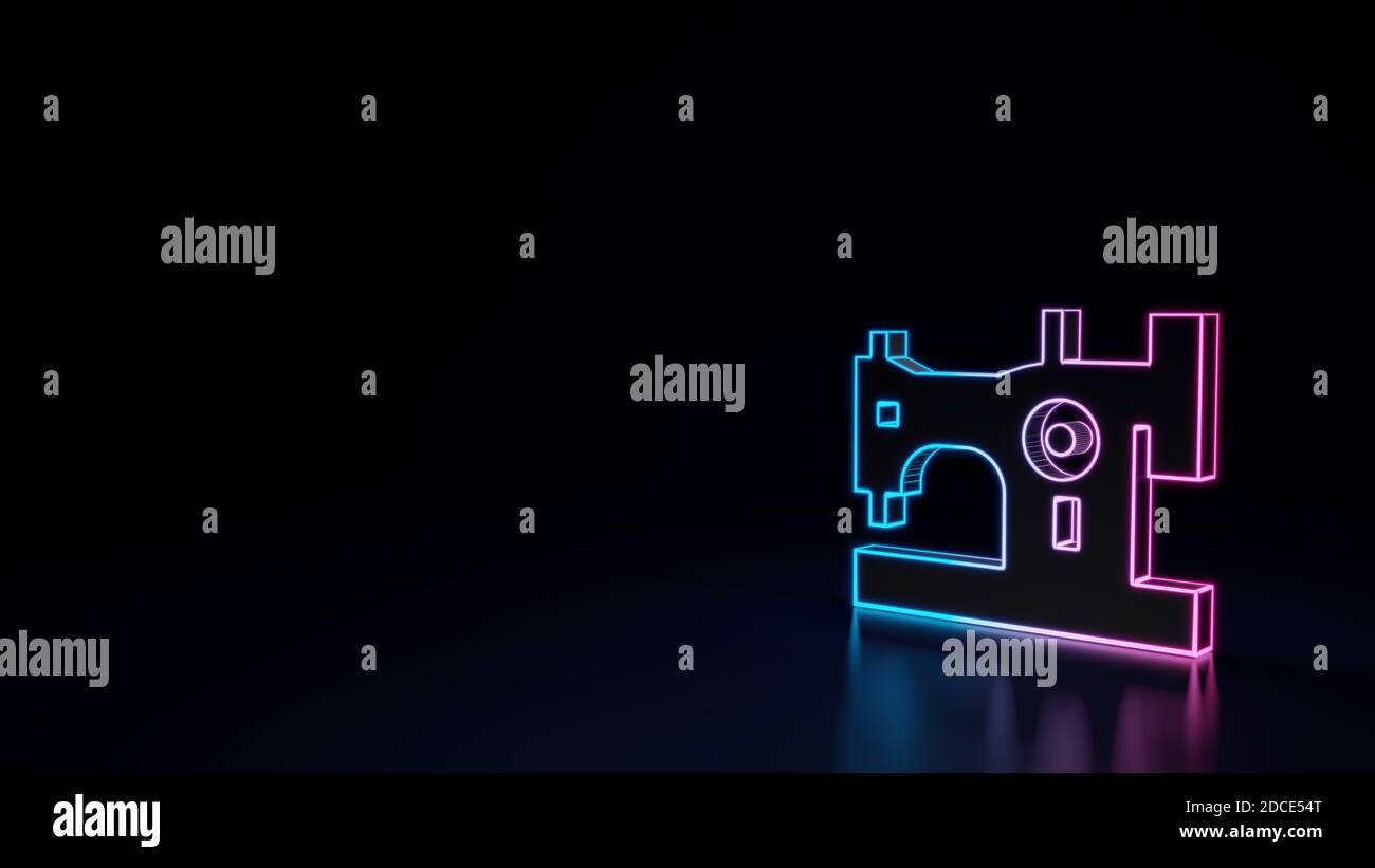 3d render techno neon purple blue glowing outline wireframe symbol of ...