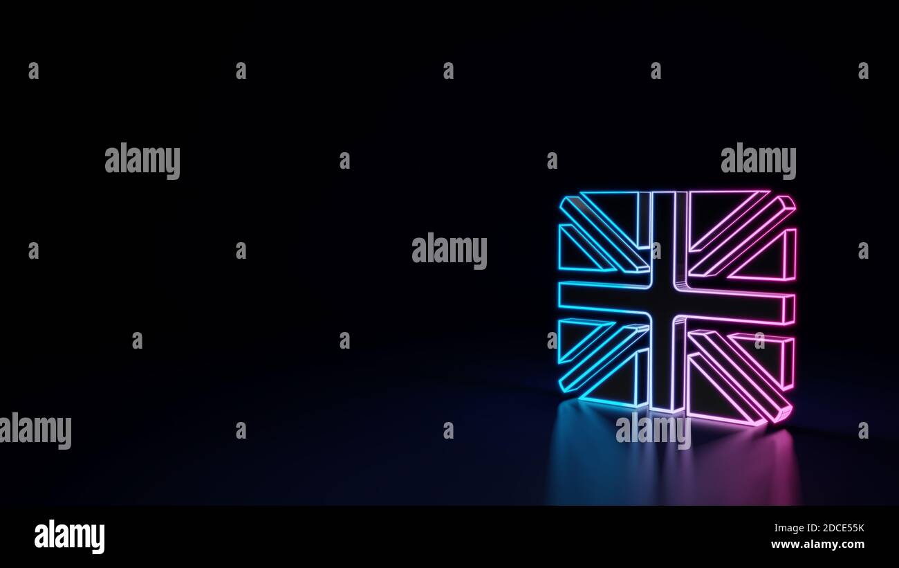 3d render techno neon purple blue glowing outline wireframe symbol of ...