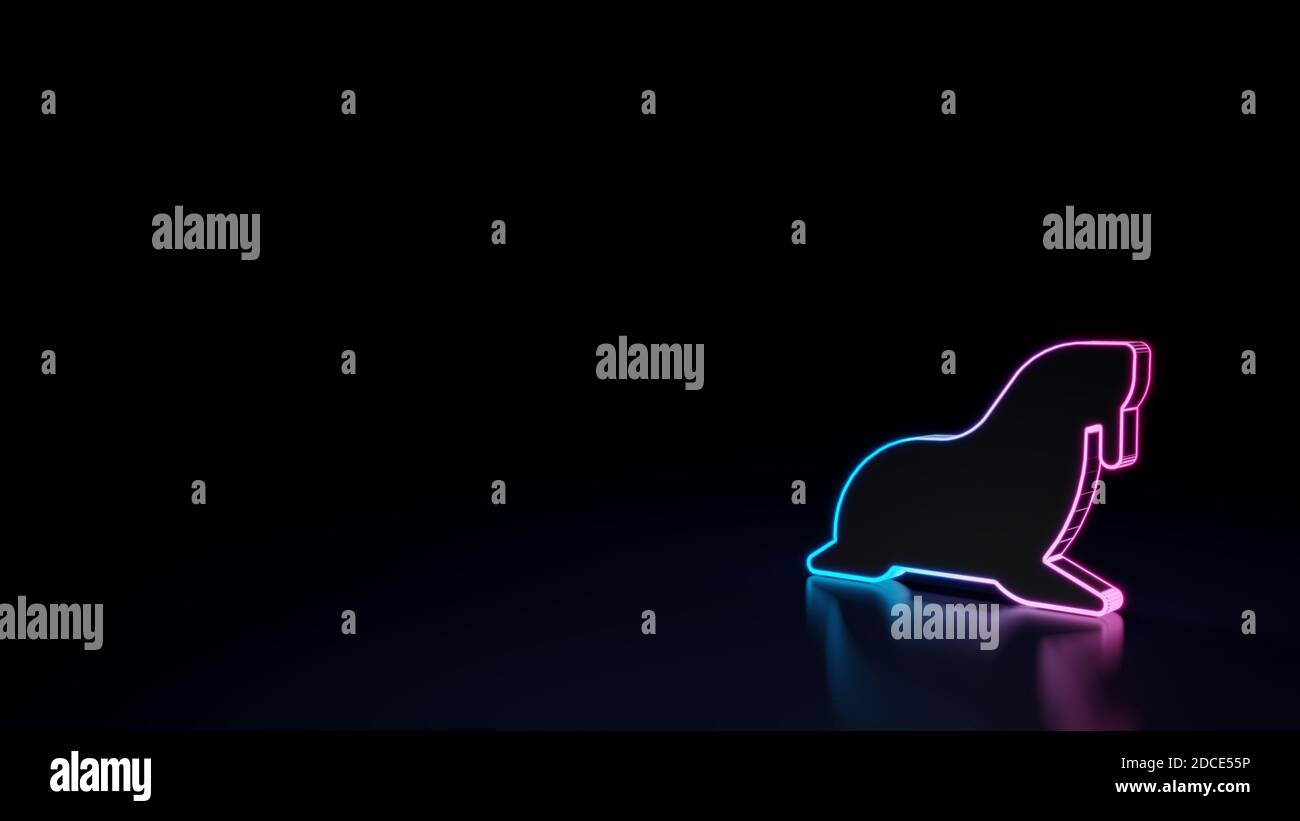 3d render techno neon purple blue glowing outline wireframe symbol of ...