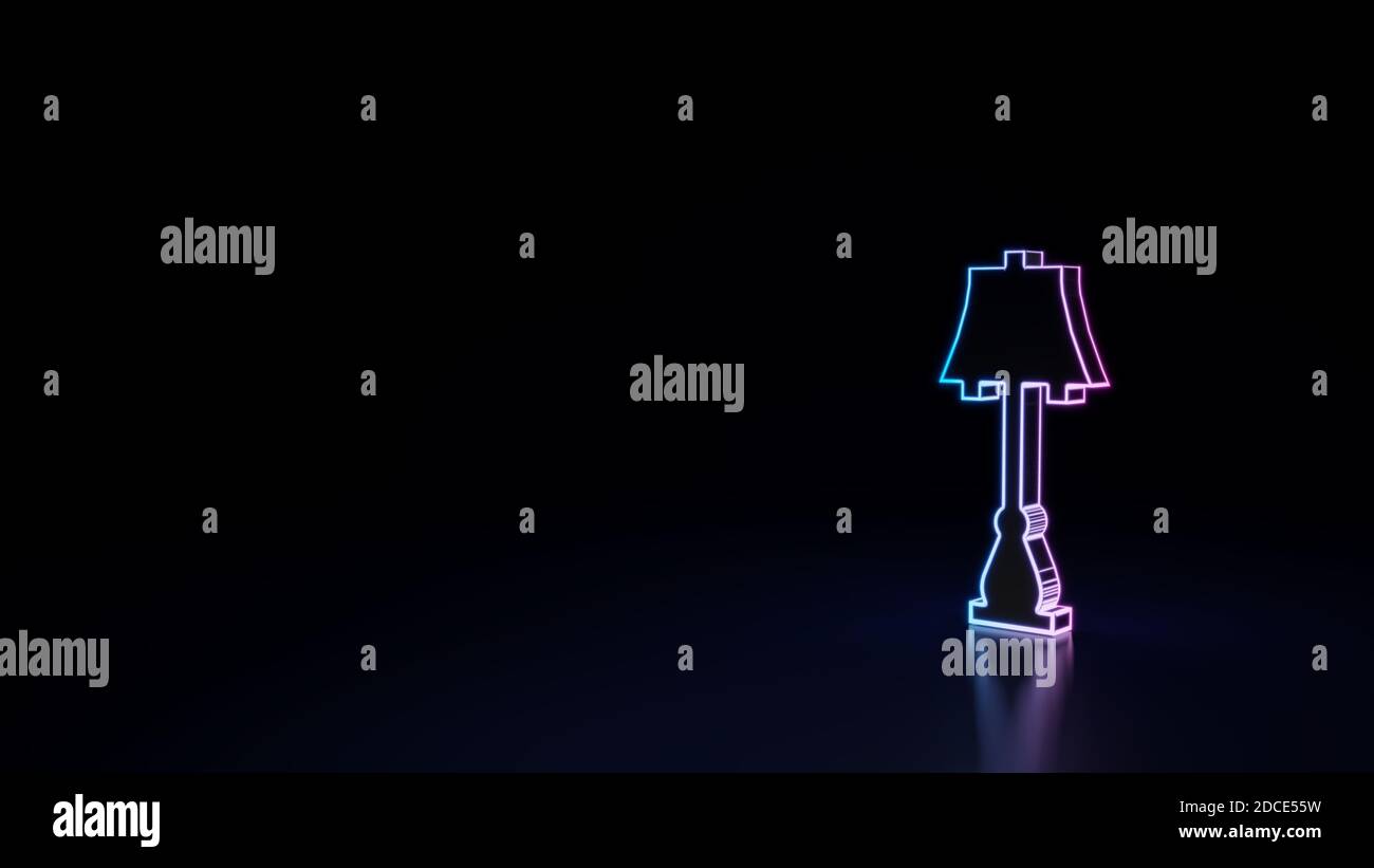 3d render techno neon purple blue glowing outline wireframe symbol of ...