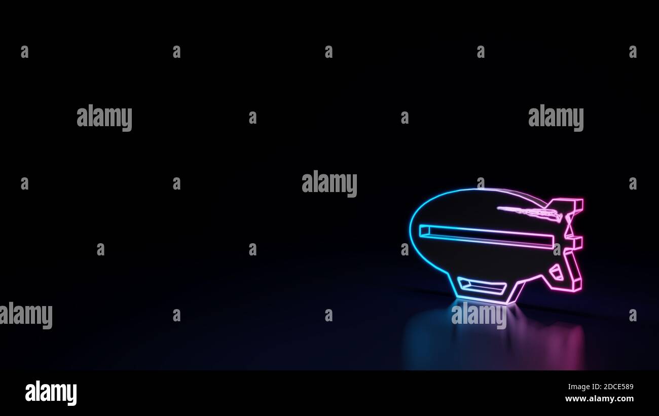 3d render techno neon purple blue glowing outline wireframe symbol of ...