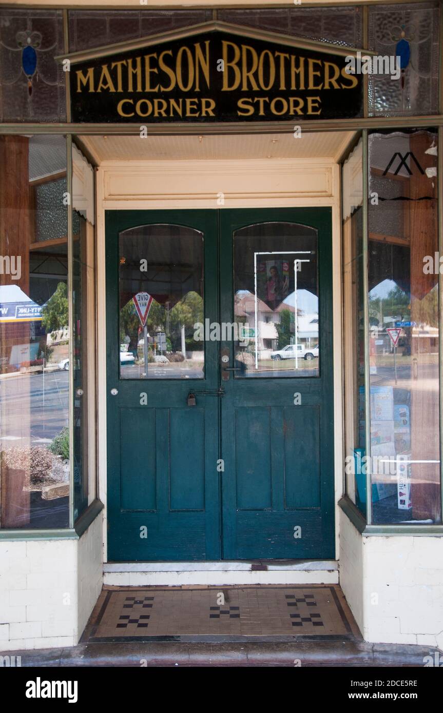 Entrance to an old-fashioned corner store in the main street of ...