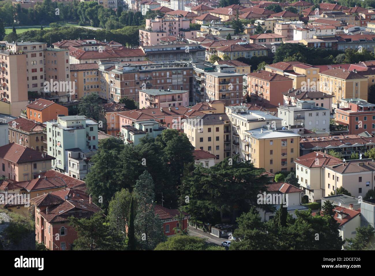 Aerial panoramic view of old historical city centre of Brescia in Italy ...