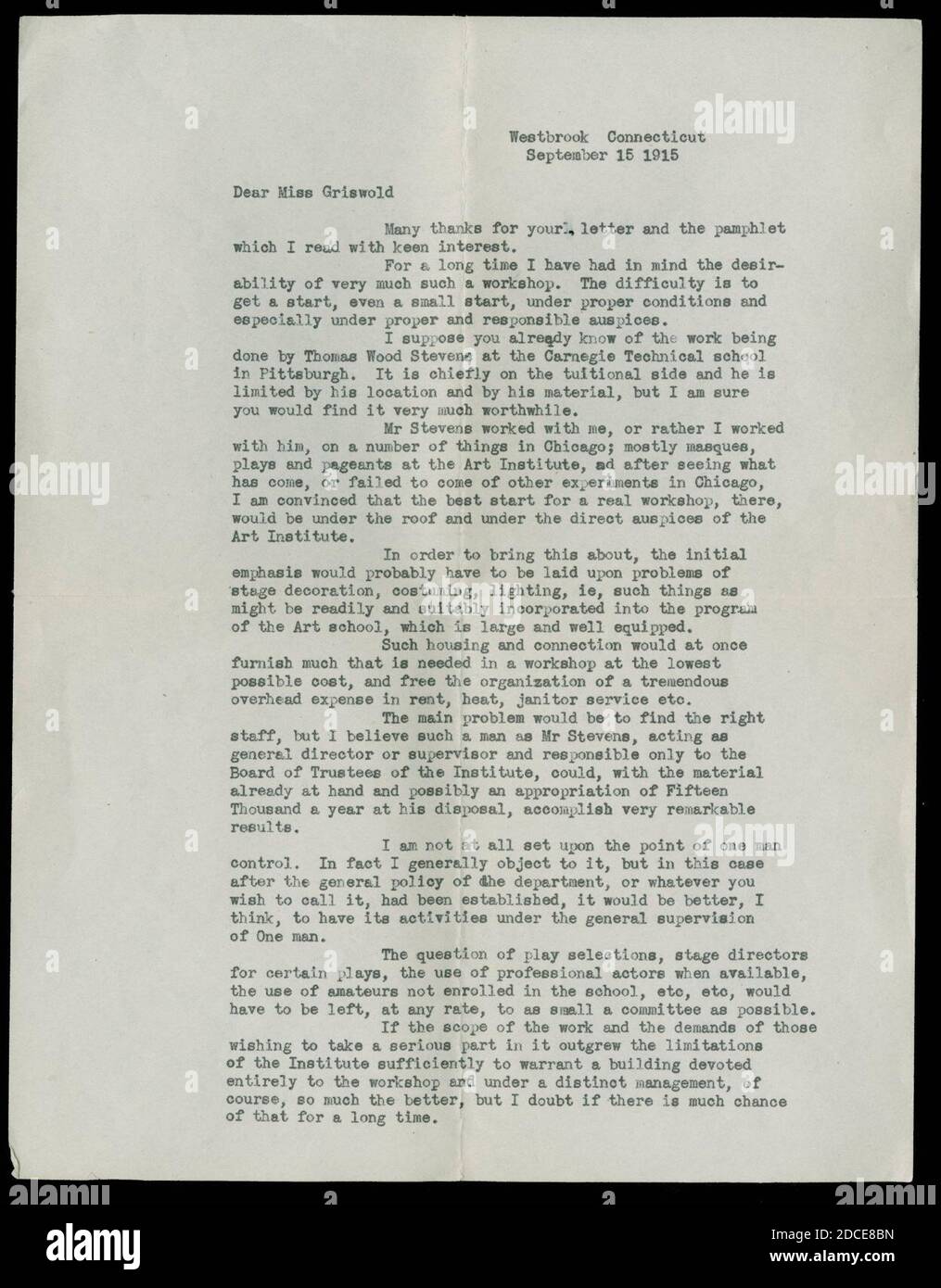 Kenneth Sawyer Goodman letter to Miss Griswold, September 15, 1915 ...