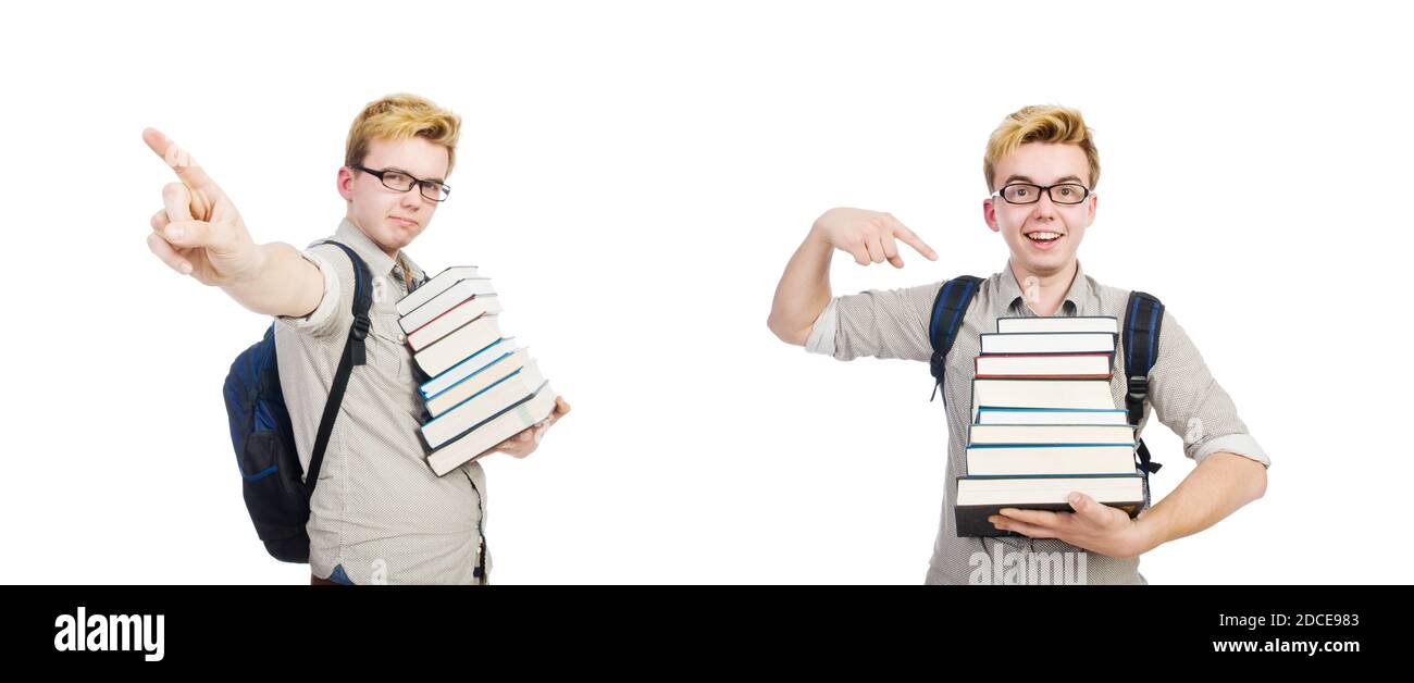 The student with books isolated on white Stock Photo - Alamy