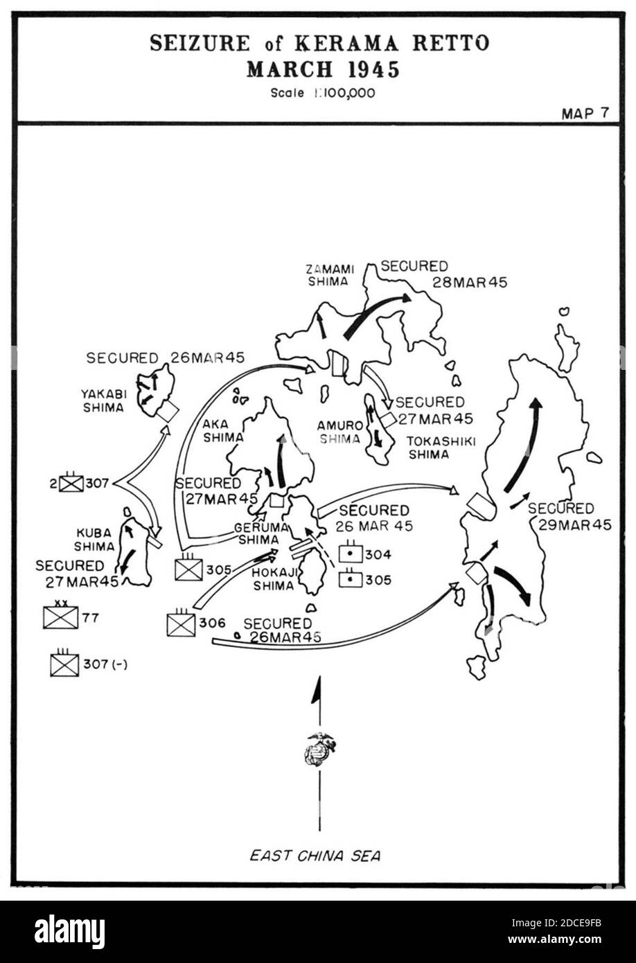 Kerama island landing map Stock Photo - Alamy