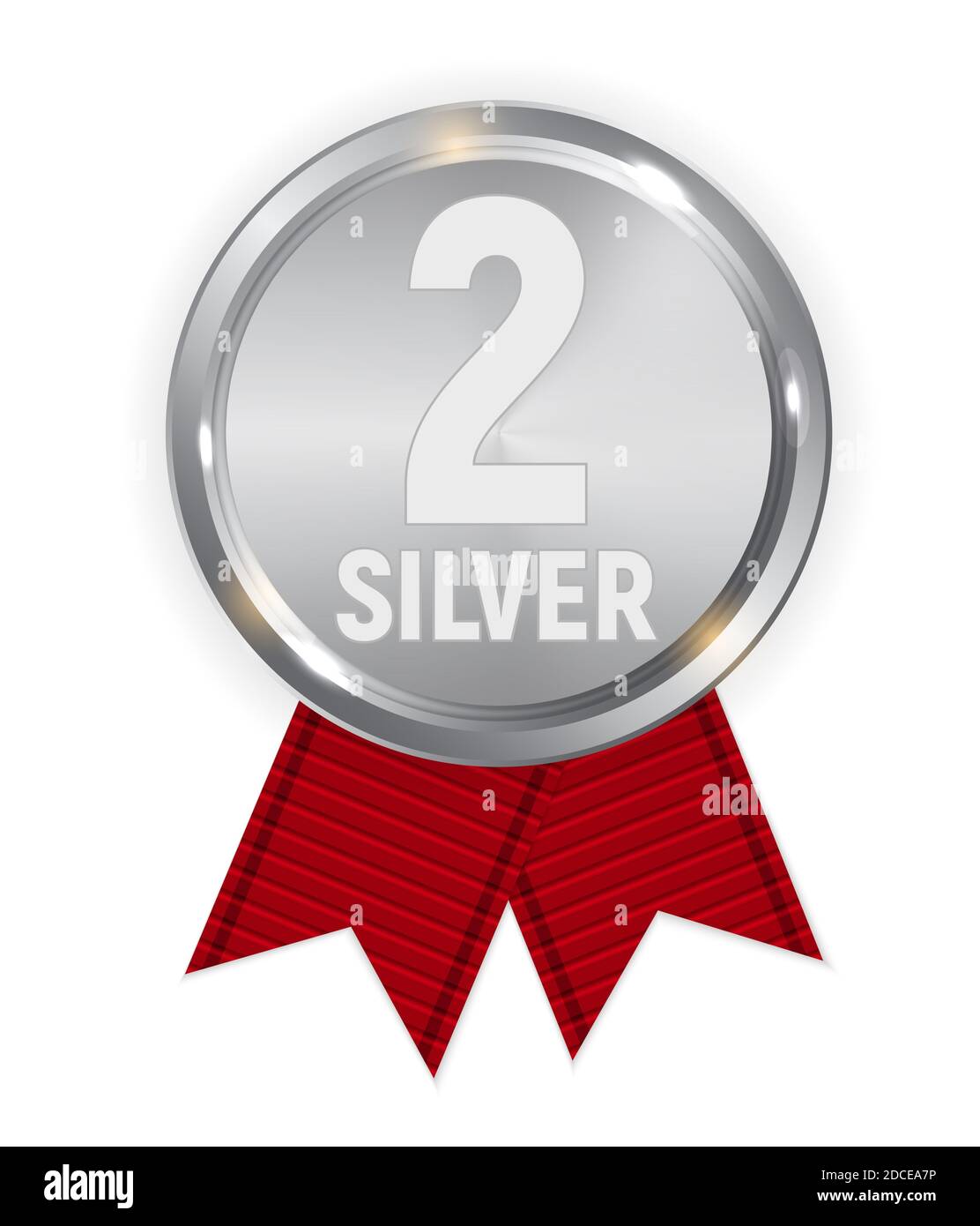 Champion Silver Medal with Red Ribbon. Icon Sign of Second Place ...