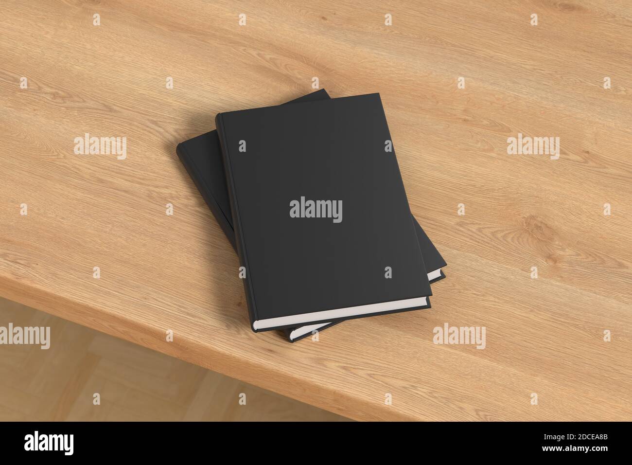 Vertical black hardcover book stack mockup on the wooden table Stock ...