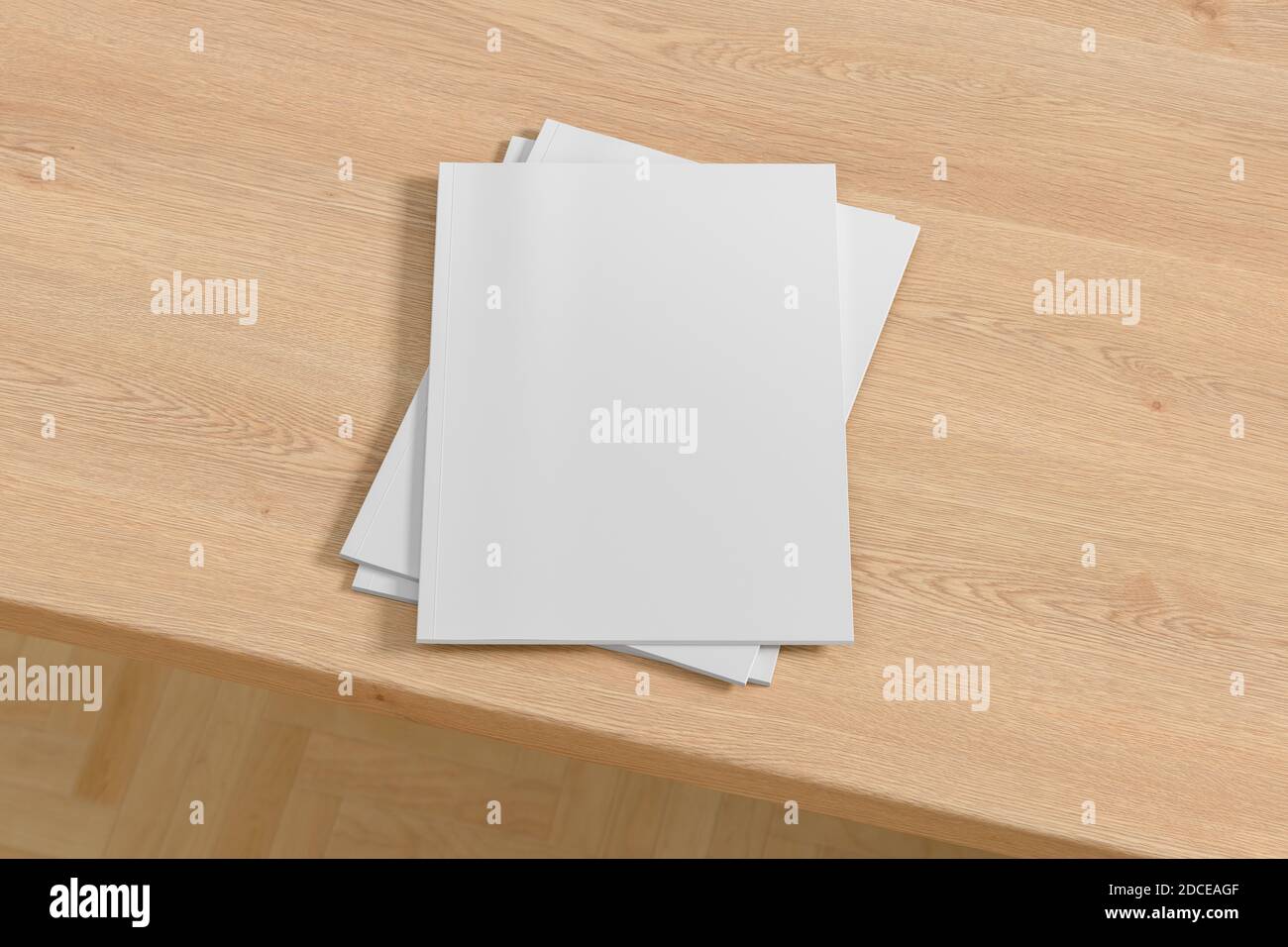 Vertical white magazine or brochure stack mockup on wooden table Stock ...