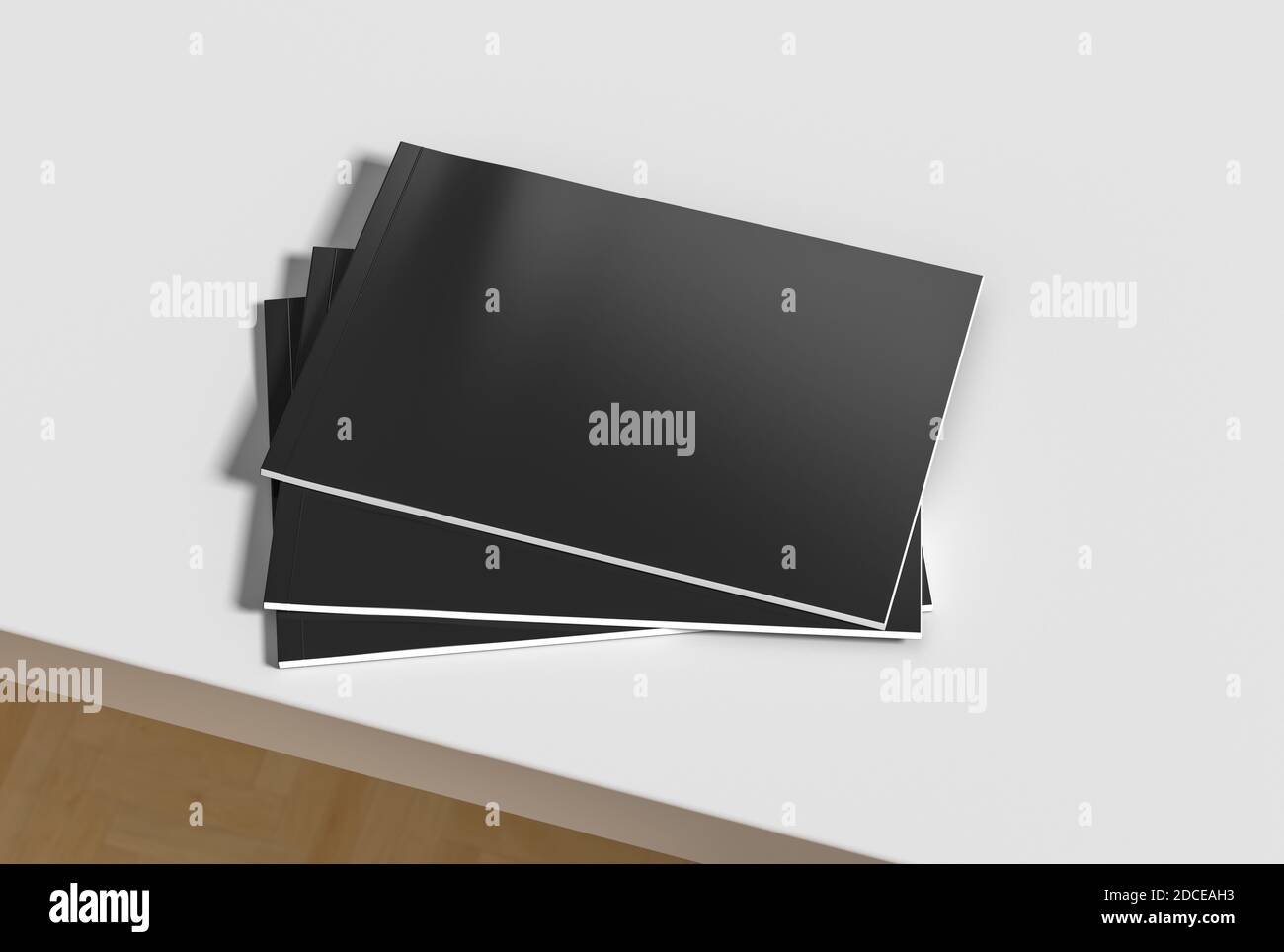 Horizontal or landscape black magazine or brochure stack mockup on ...
