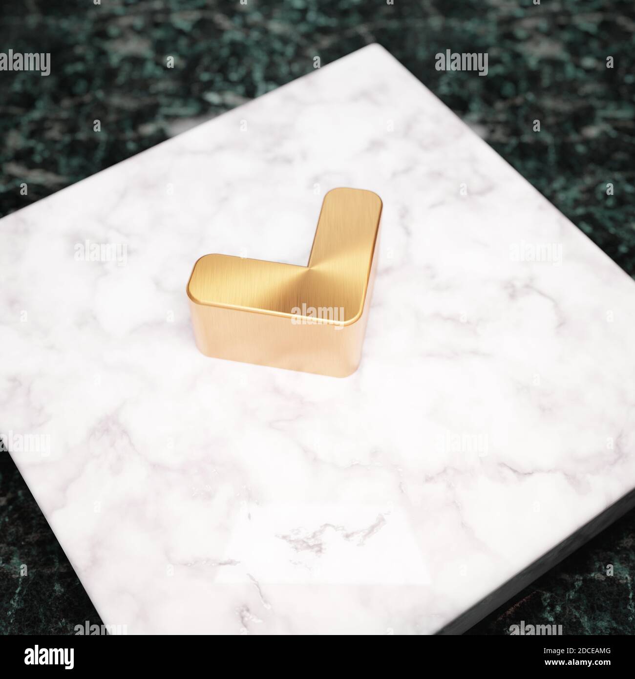 Angle Down icon. Bronze Angle Down symbol on white marble podium. Icon ...