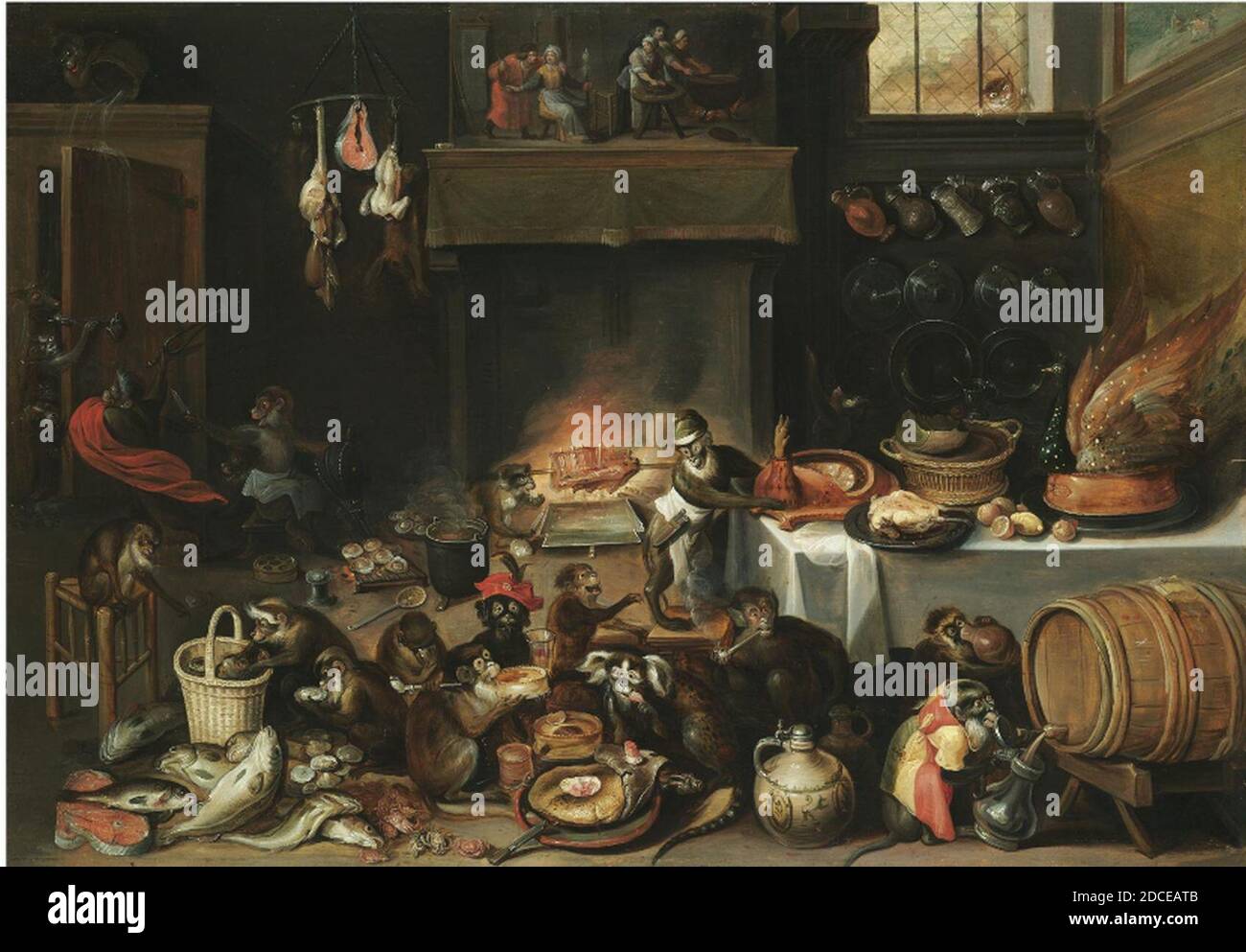 Kessel, Ferdinand van - Apes celebrating in the kitchen - 17th century ...