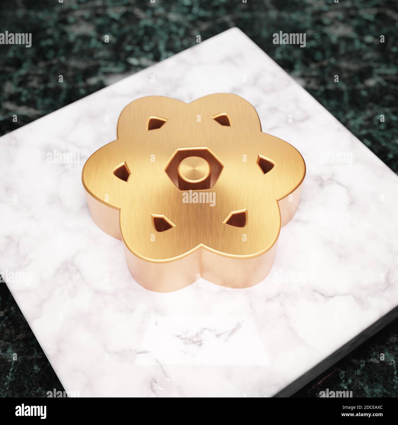 Atom icon. Bronze Atom symbol on white marble podium. Icon for website ...