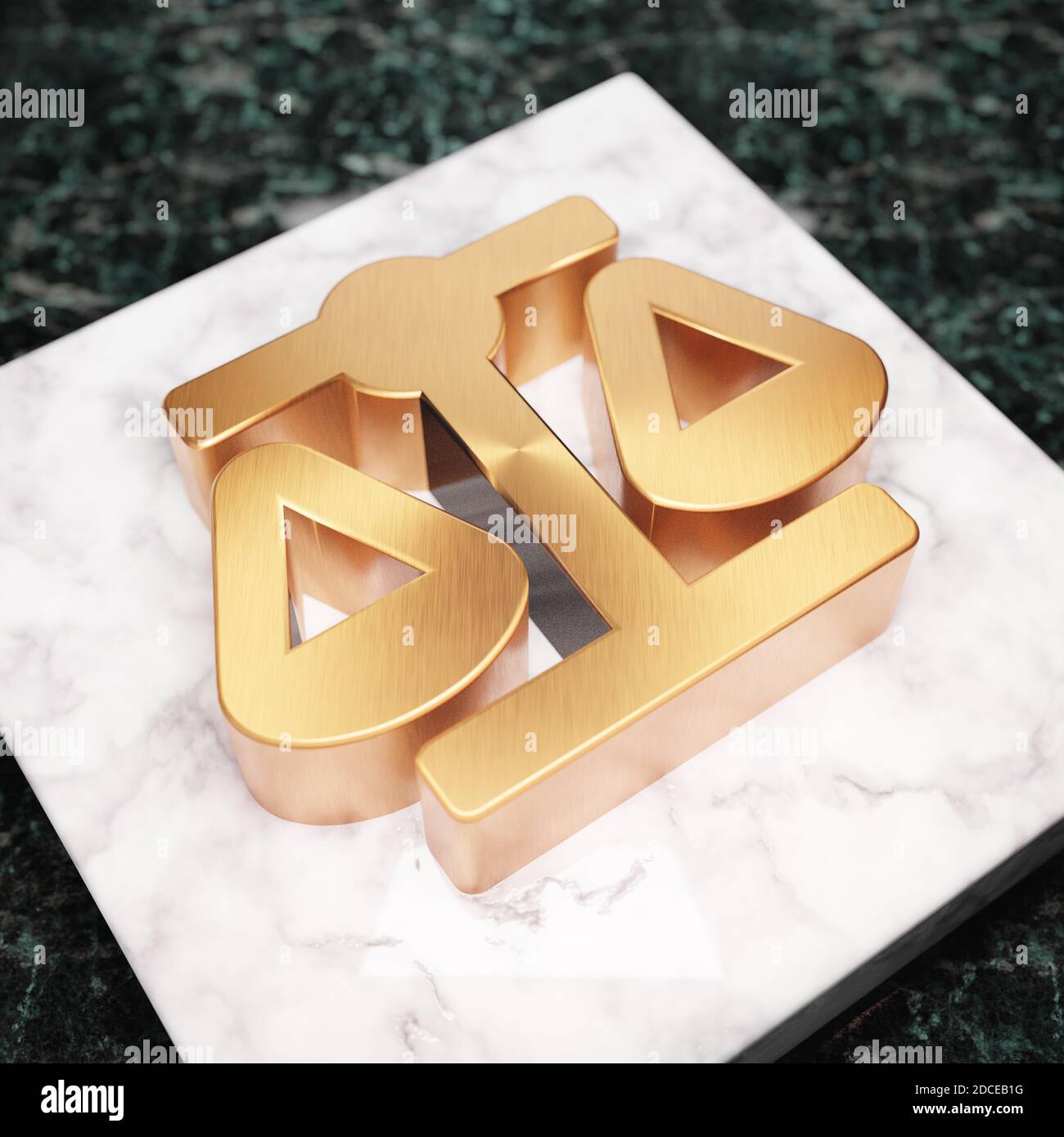 Balance Scale icon. Bronze Balance Scale symbol on white marble podium ...