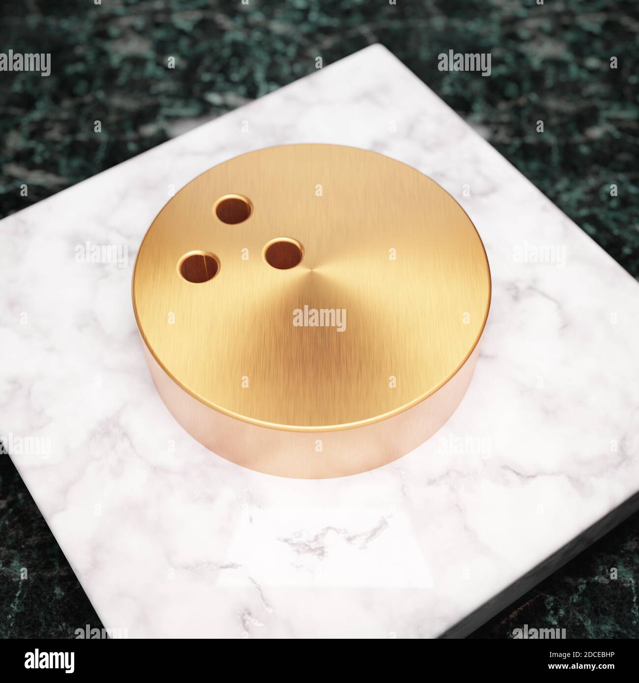 Bowling Ball icon. Bronze Bowling Ball symbol on white marble podium ...