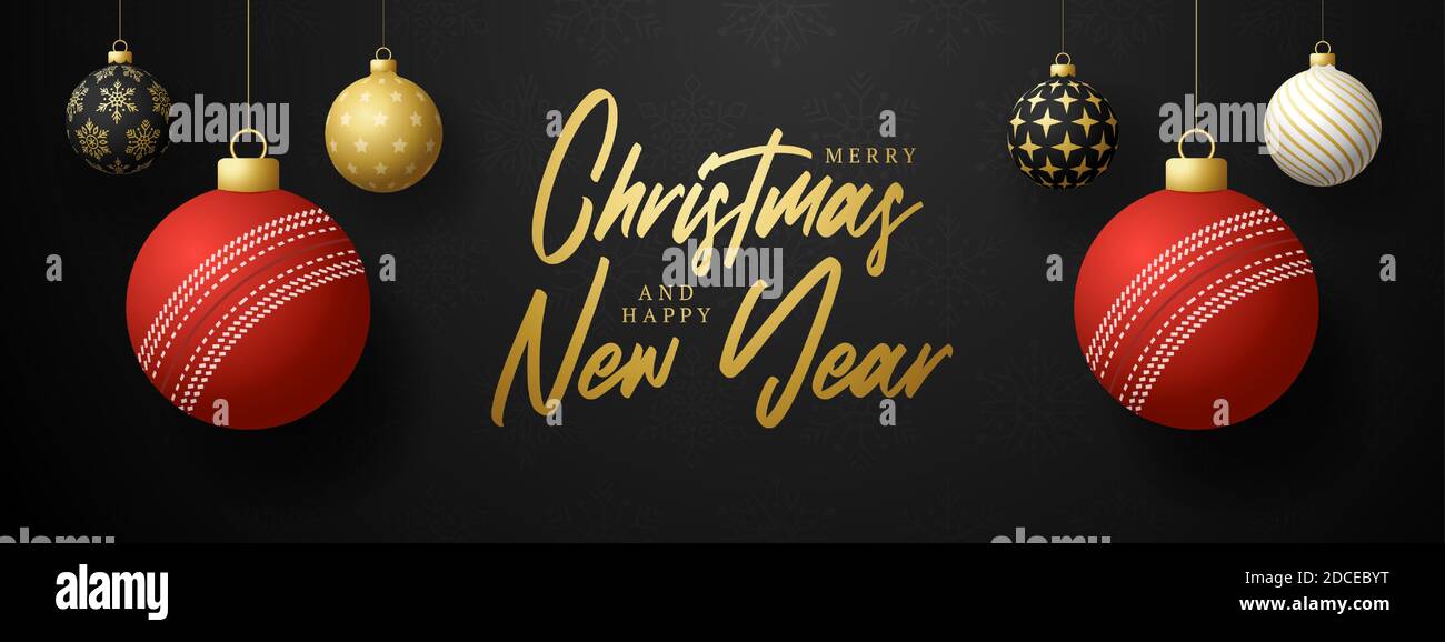 Merry Christmas and Happy New Year luxury Sports greeting card. Cricket ...