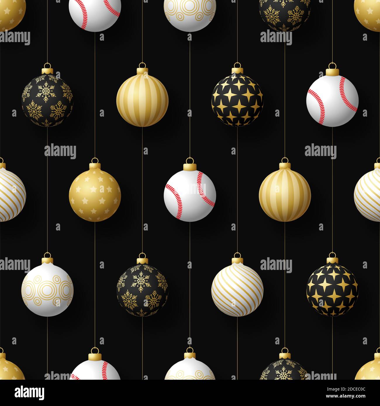 Merry Christmas baseball seamless pattern. Hang on a thread realistic ...