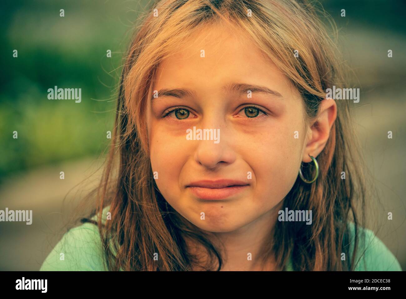 Closeup portrait of young crying girl with tears. Teenage girl with sad ...