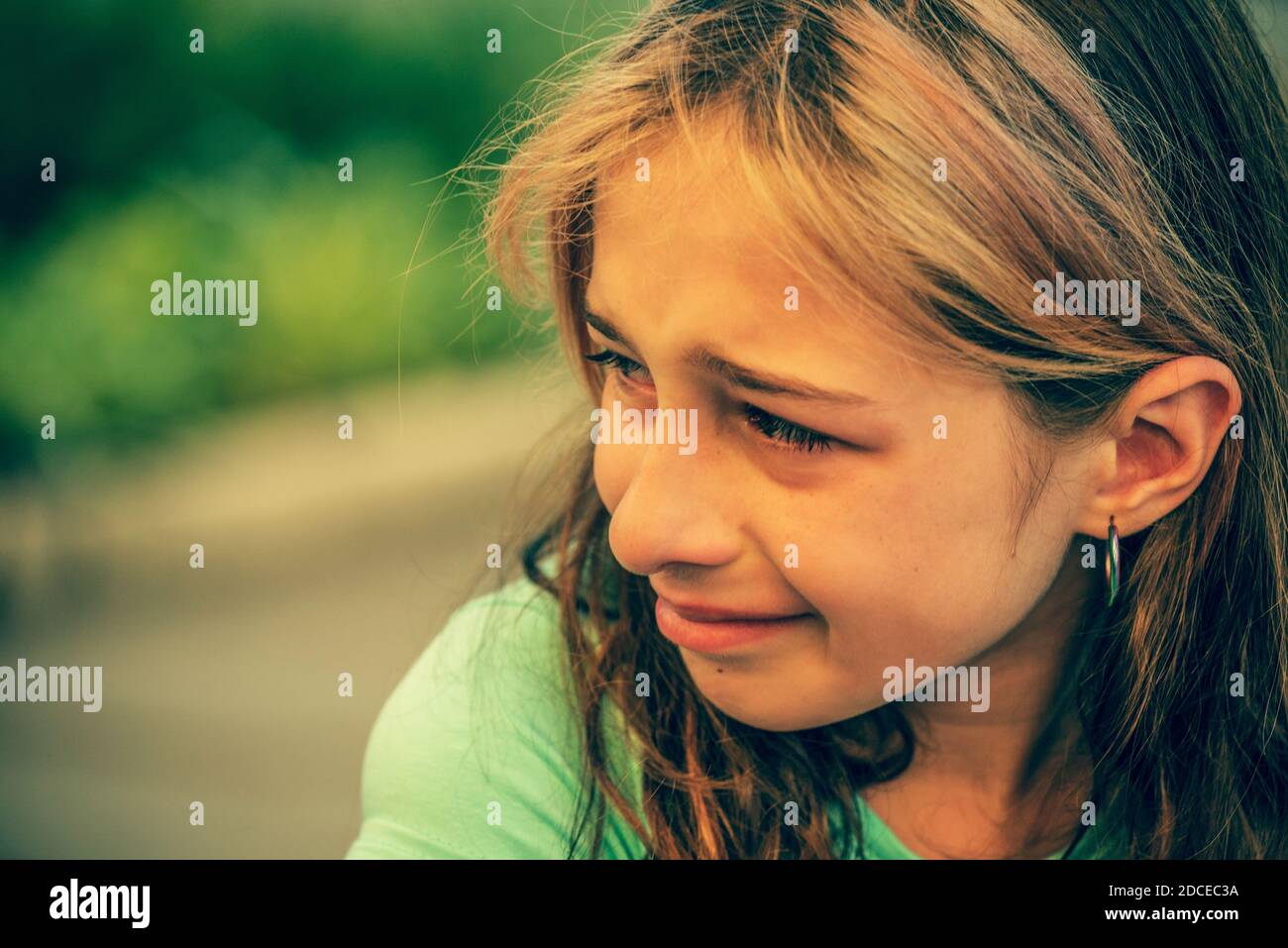 Closeup portrait of young crying girl with tears. Teenage girl with sad ...