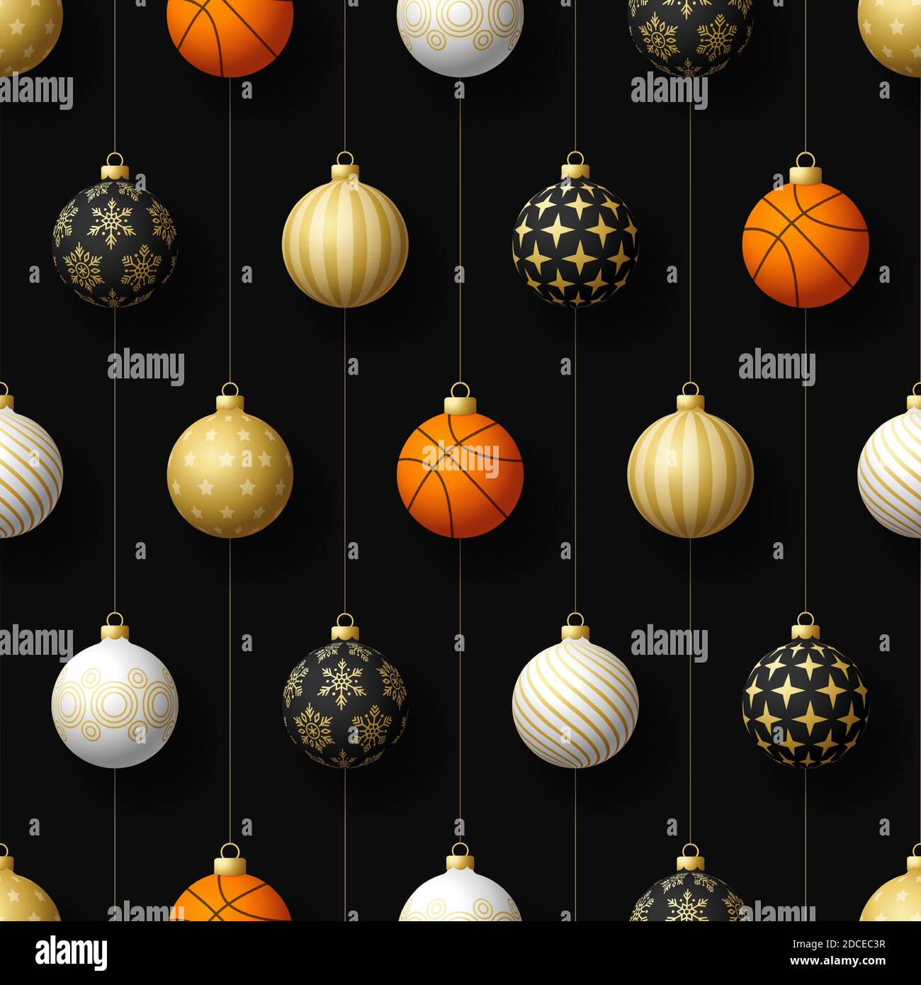 Merry Christmas basketball seamless pattern. Hang on a thread realistic ...