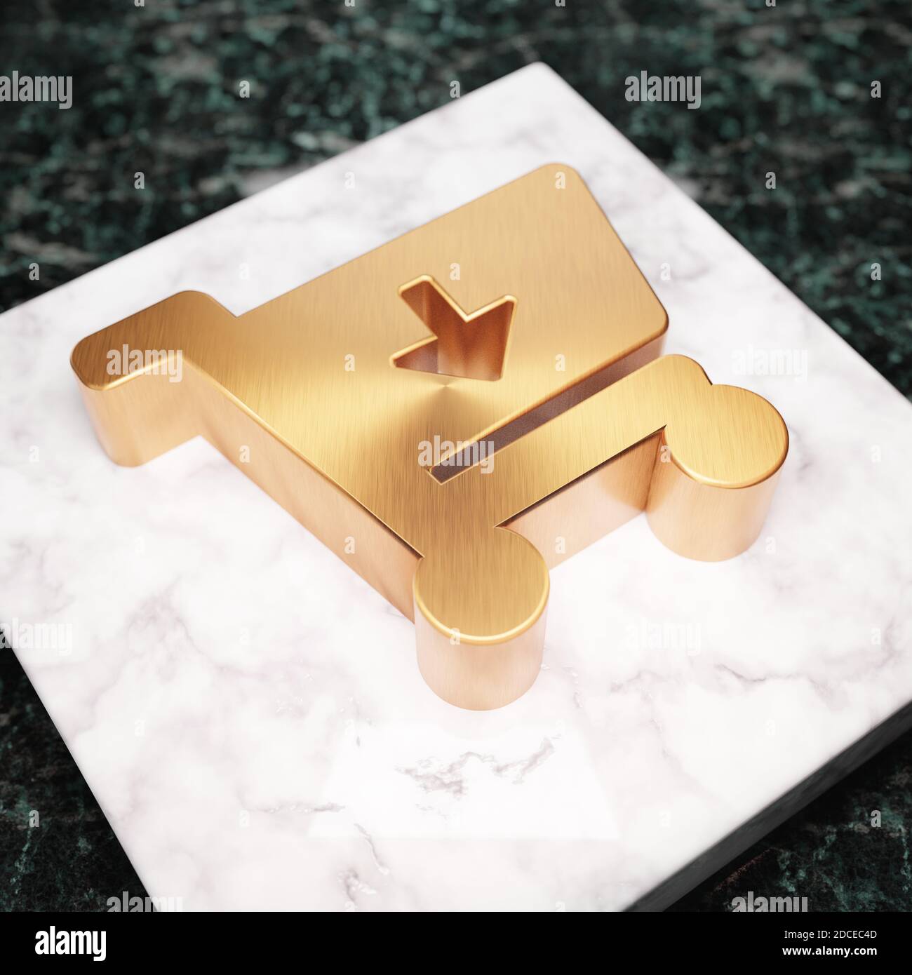 Shopping Cart icon. Bronze Shopping Cart symbol on white marble podium ...