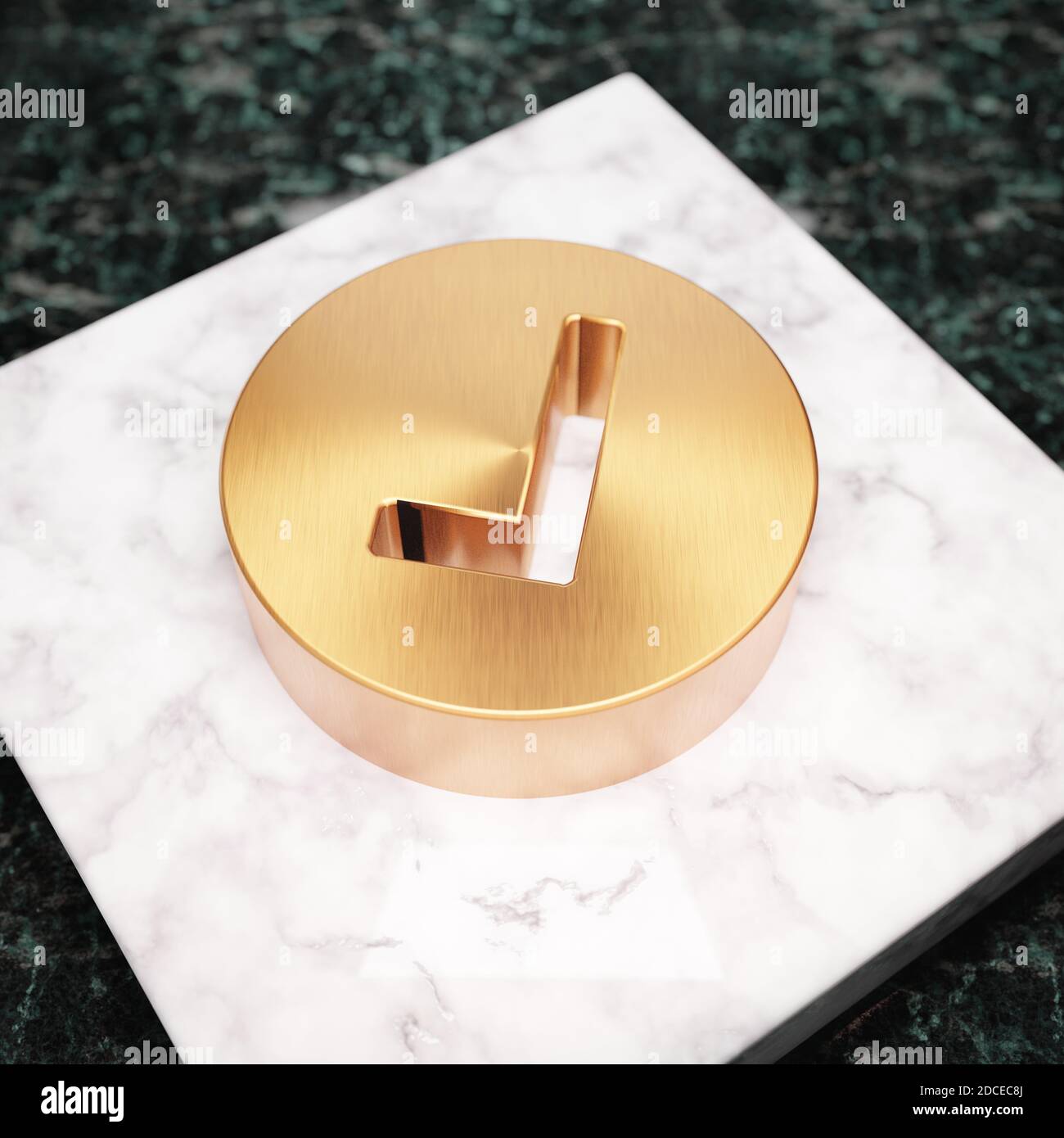 Check Circle icon. Bronze Check Circle symbol on white marble podium ...