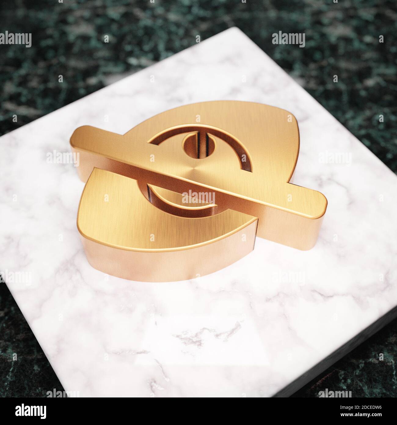 Eye Slash icon. Bronze Eye Slash symbol on white marble podium. Icon ...