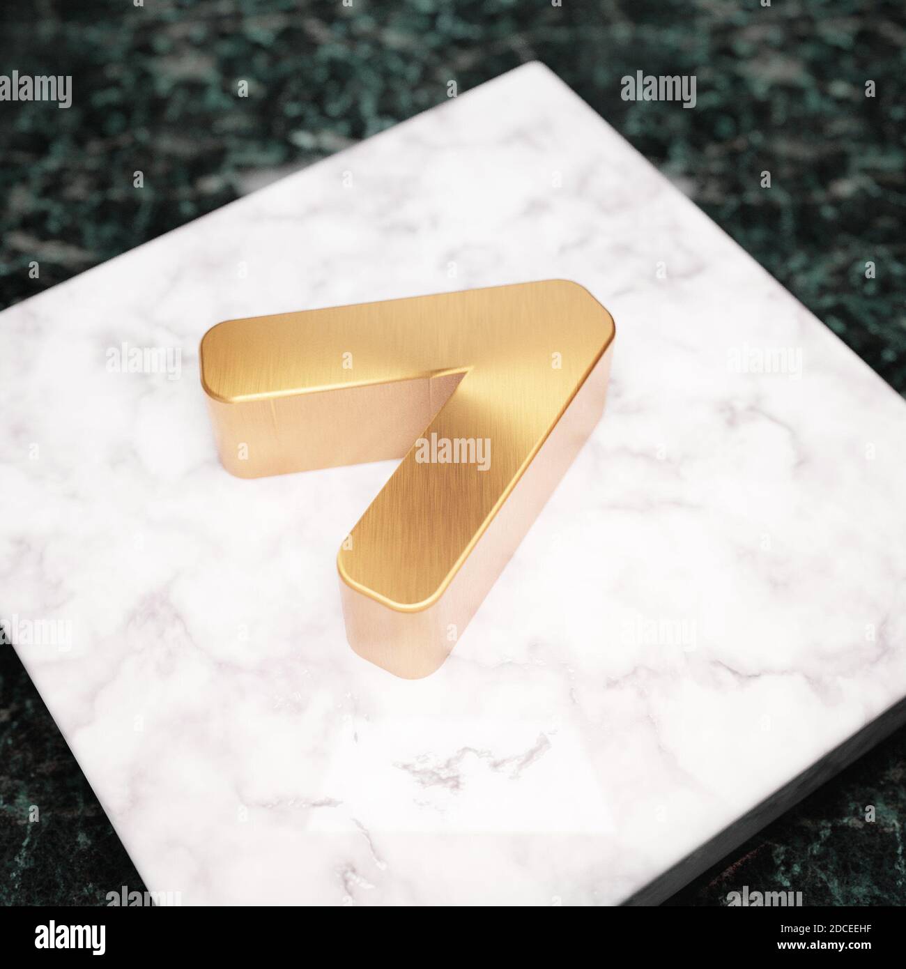 Greater Than icon. Bronze Greater Than symbol on white marble podium ...