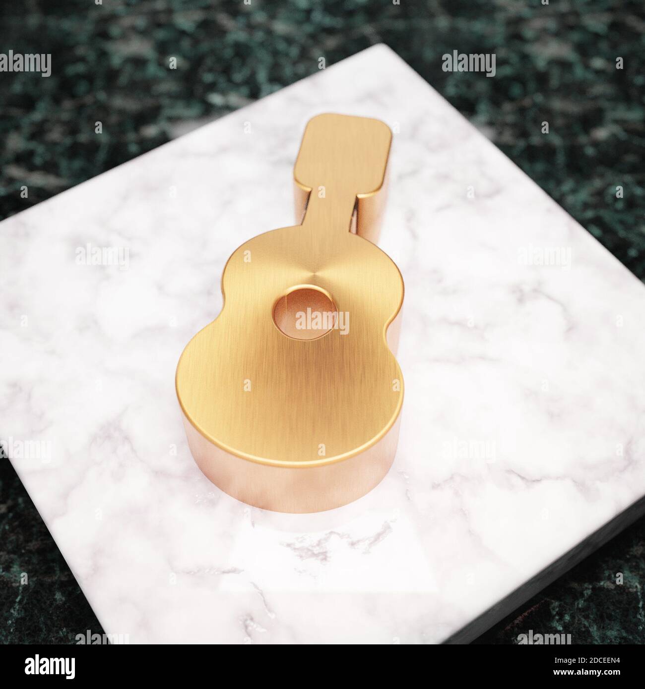 Guitar icon. Bronze Guitar symbol on white marble podium. Icon for ...