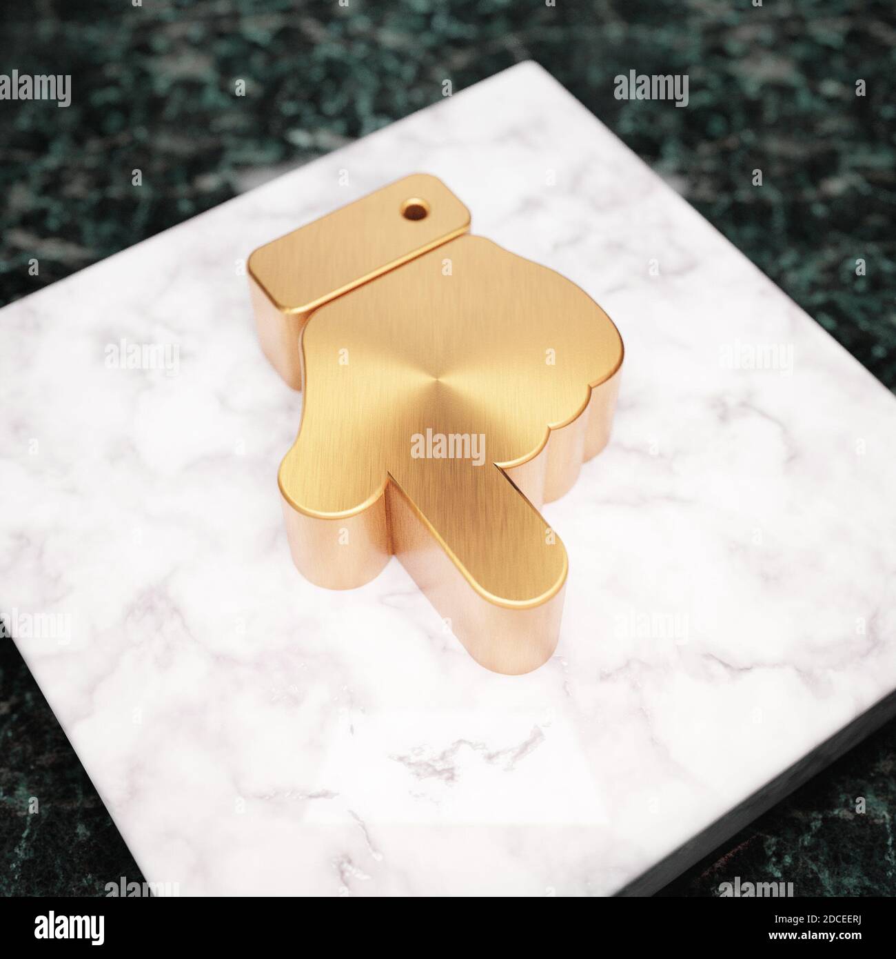 Hand Point Down icon. Bronze Hand Point Down symbol on white marble ...