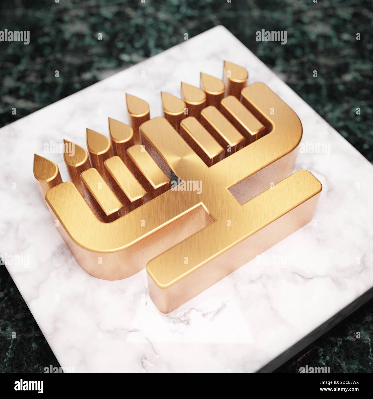 Hanukiah icon. Bronze Hanukiah symbol on white marble podium. Icon for ...