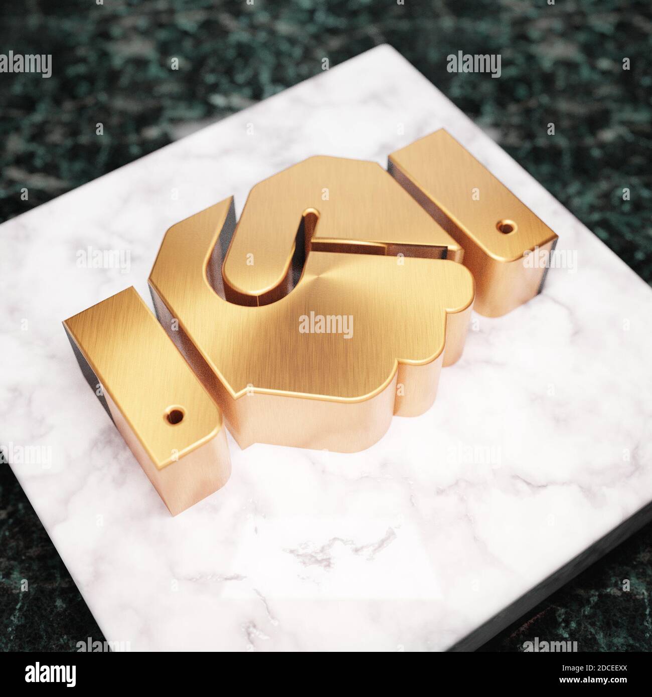 Handshake icon. Bronze Handshake symbol on white marble podium. Icon ...