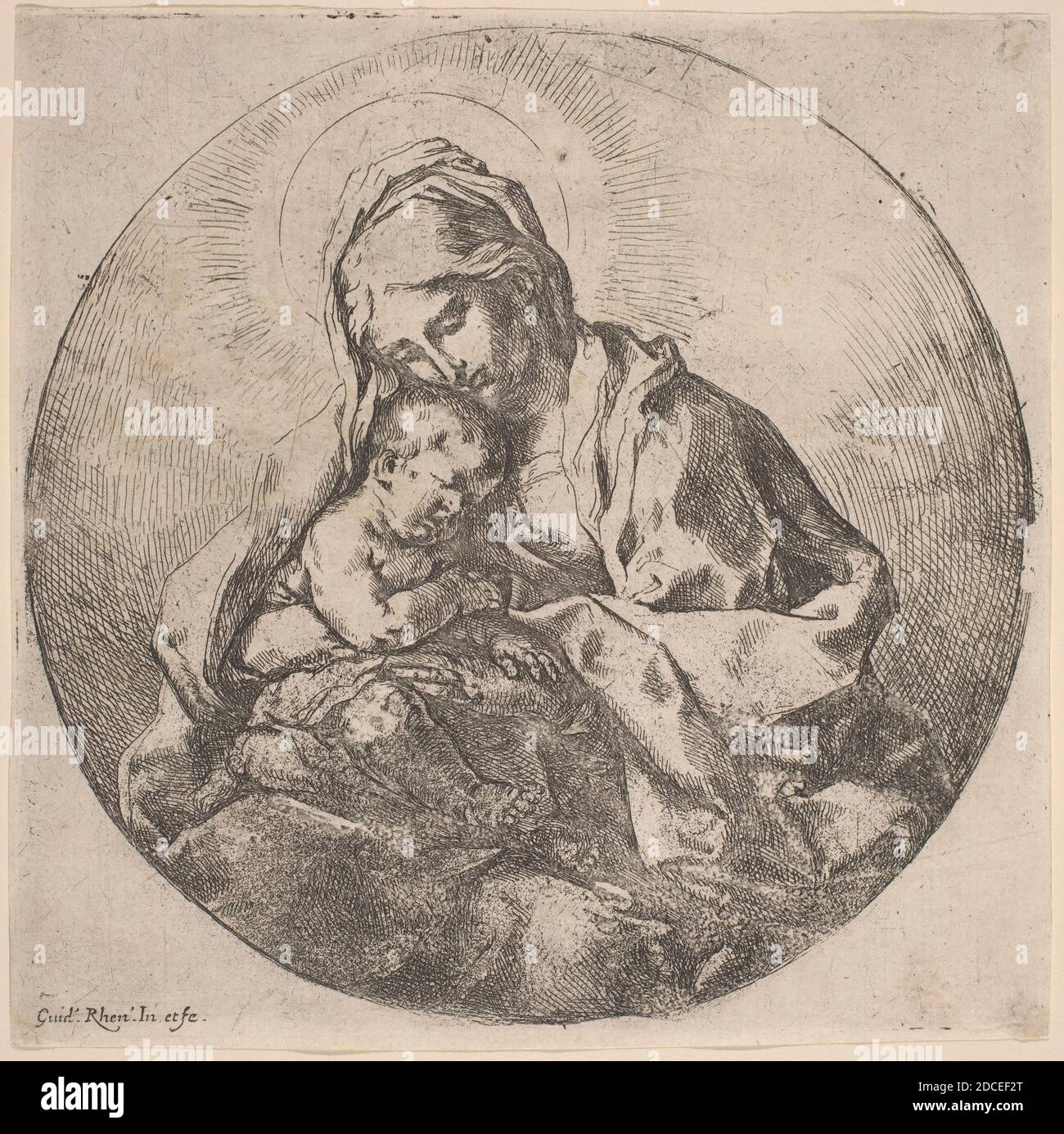 Guido Reni, (artist), Bolognese, 1575 - 1642, Virgin and Child, etching ...