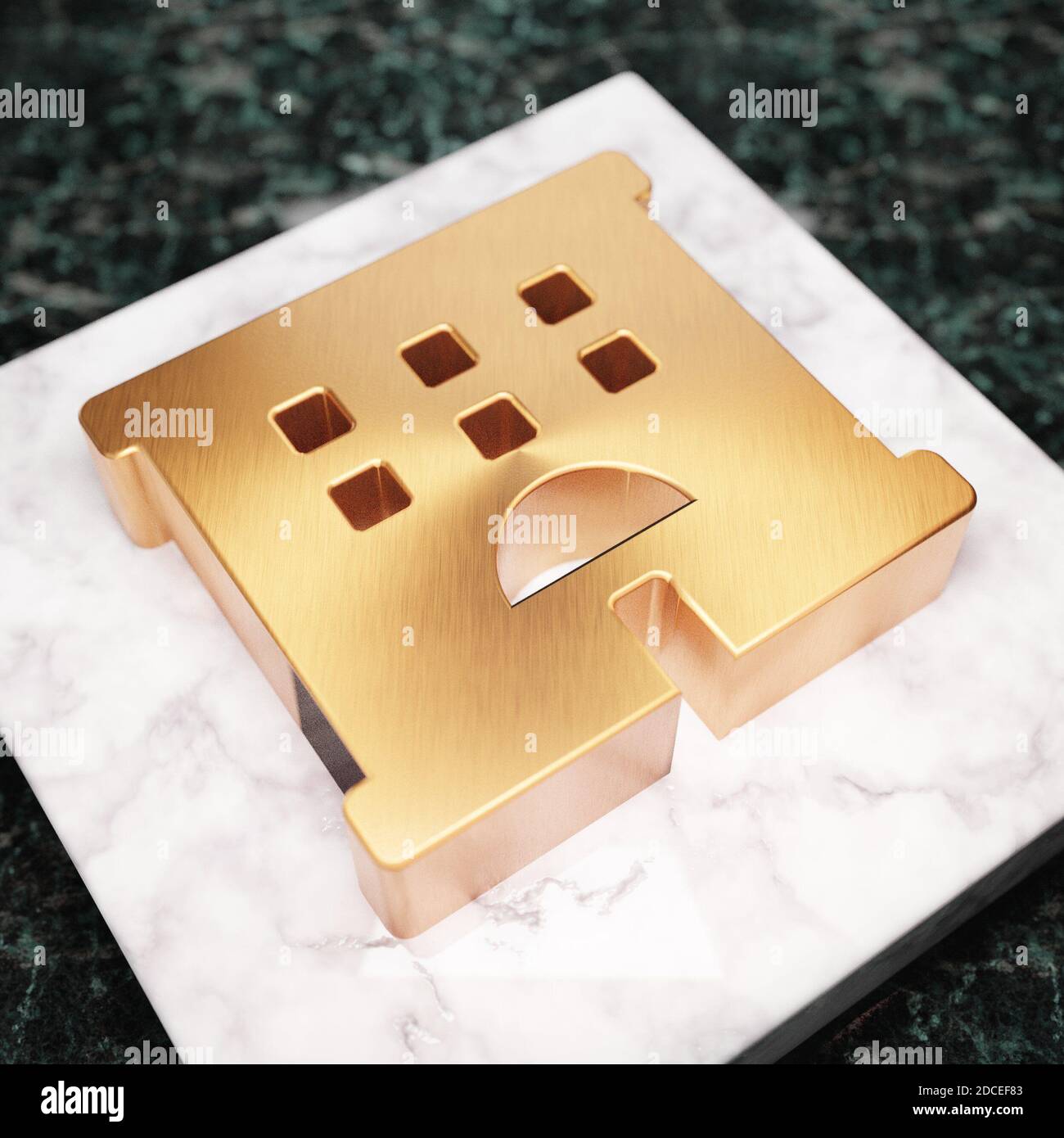 Hotel icon. Bronze Hotel symbol on white marble podium. Icon for ...
