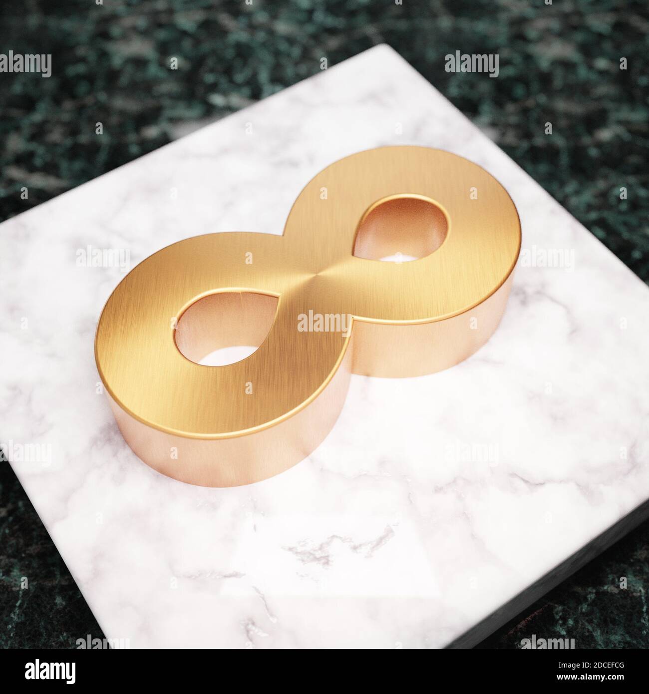 Infinity icon. Bronze Infinity symbol on white marble podium. Icon for ...