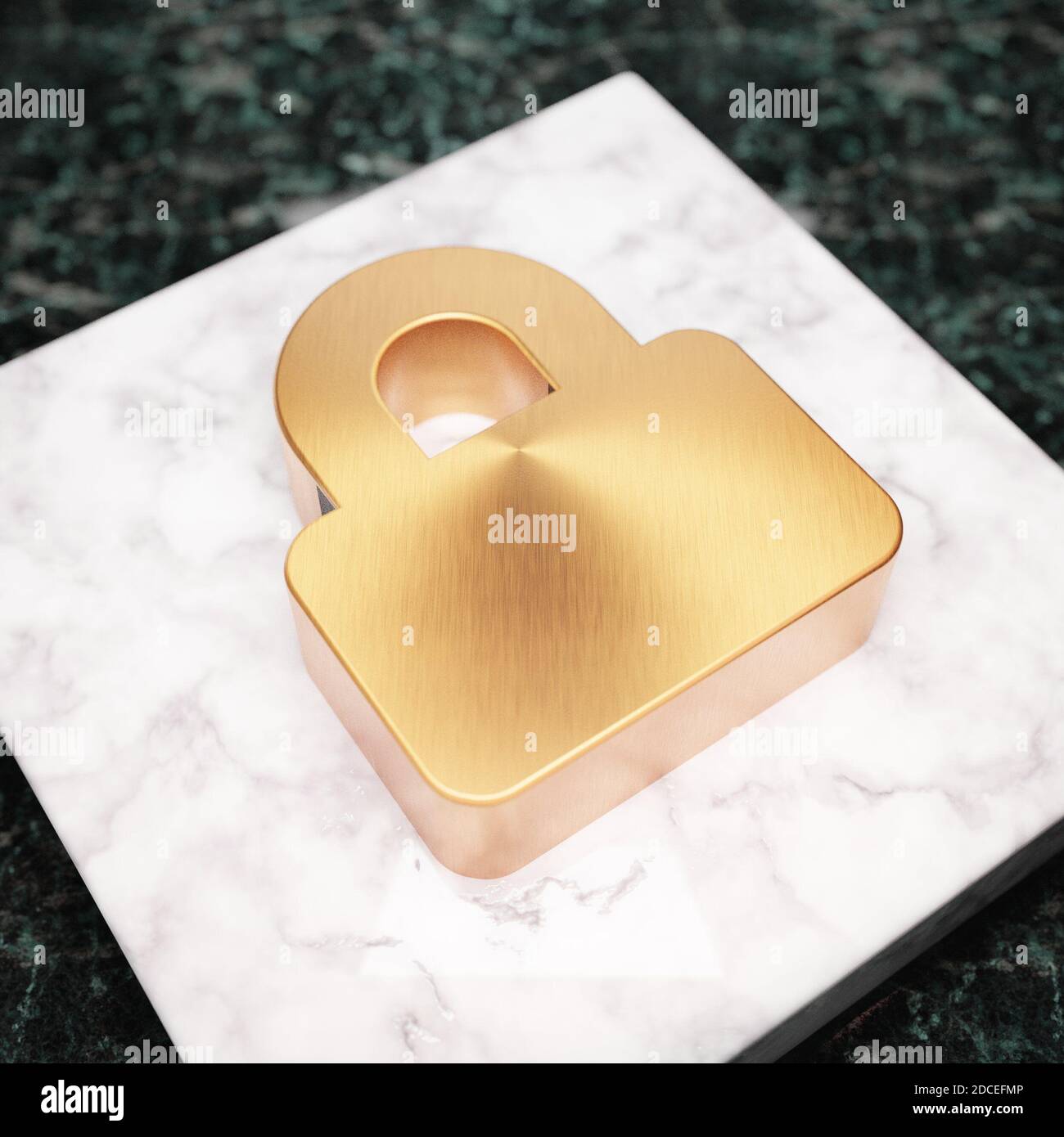 Lock icon. Bronze Lock symbol on white marble podium. Icon for website ...