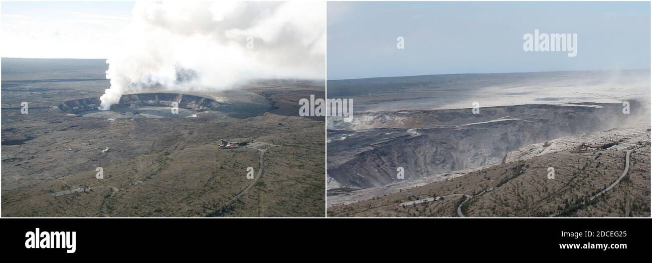 Kilauea summit - 2008 vs. 2018 Stock Photo - Alamy