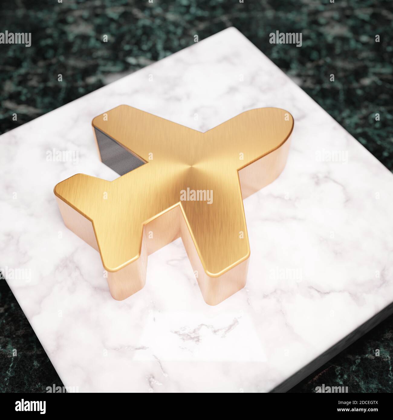 Plane icon. Bronze Plane symbol on white marble podium. Icon for ...