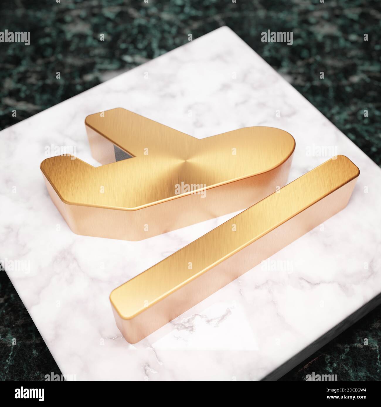 Plane Arrival icon. Bronze Plane Arrival symbol on white marble podium ...