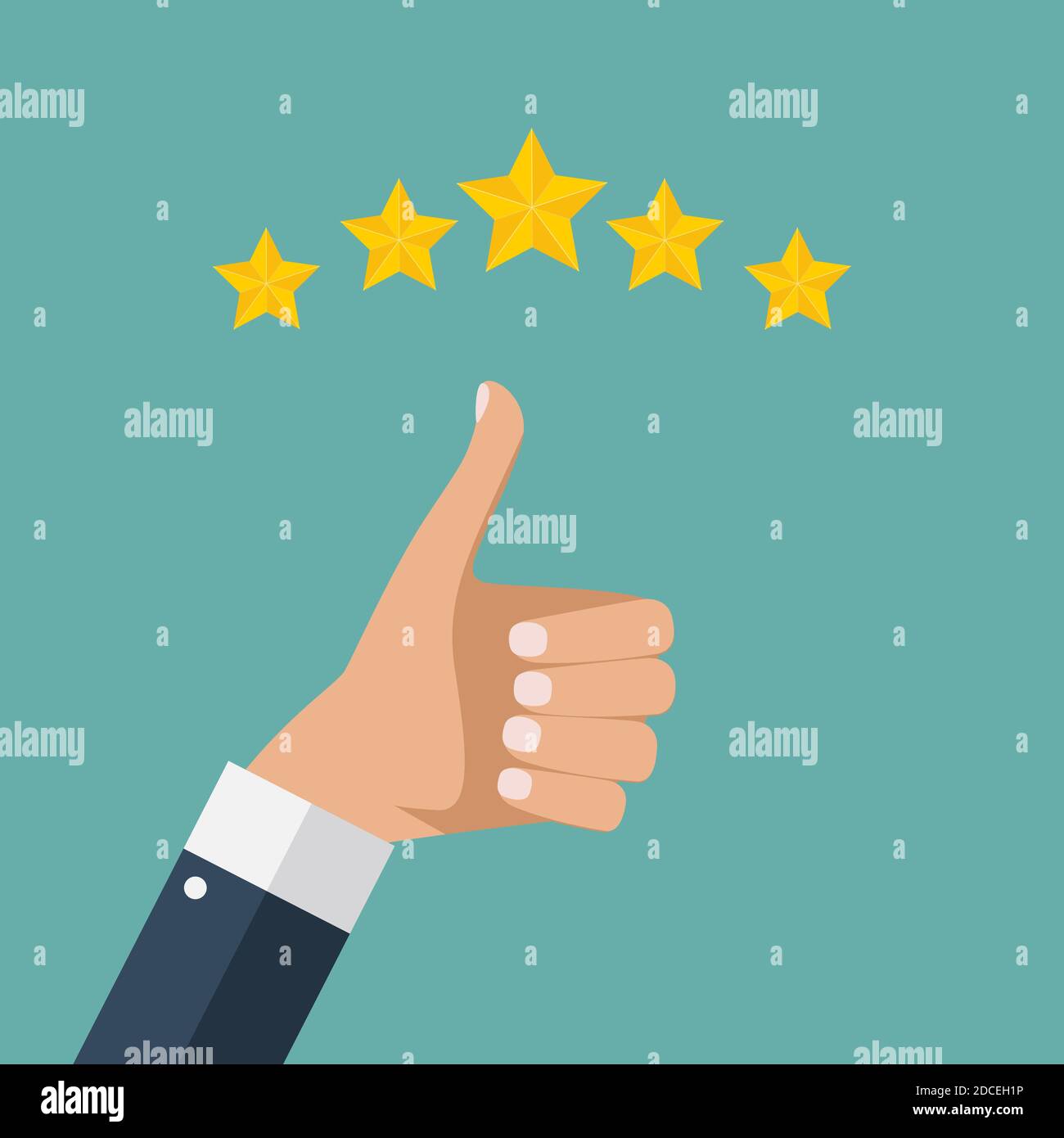 Flat Design Hand with Star Rating. Evaluation System and Positive ...