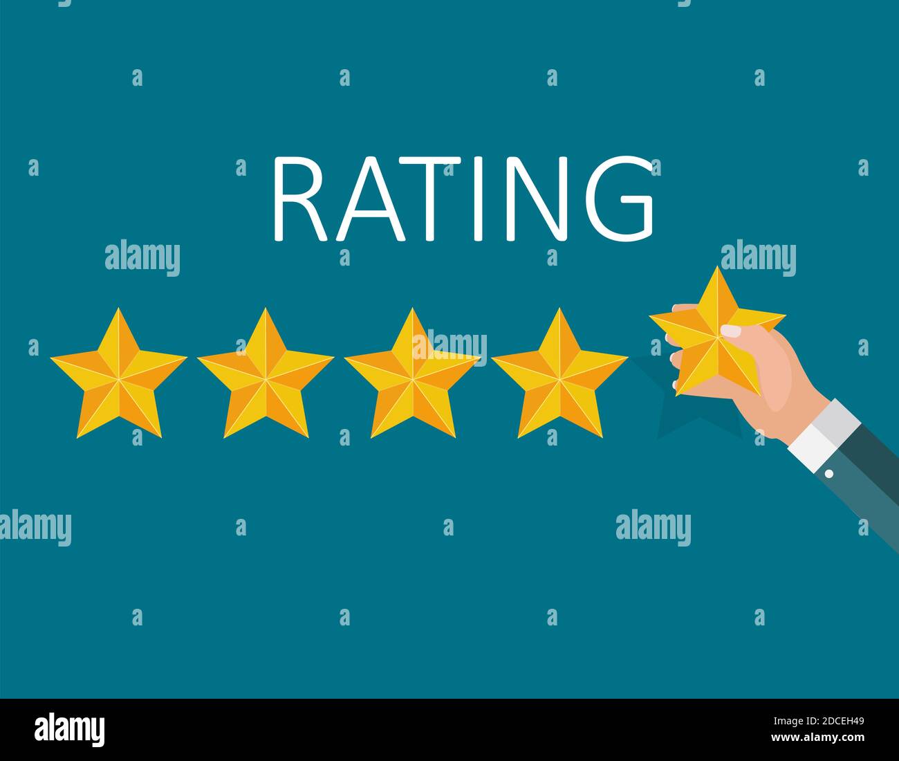 Flat Design Hand with Star Rating. Evaluation System and Positive ...